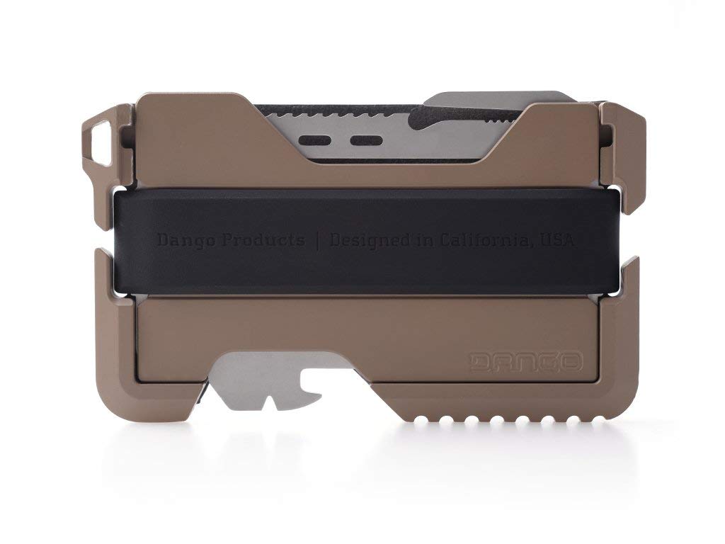 Dango Slim Minimalist Wallet for Men - RFID Blocking - Leather + Multi-Tool, Black Dtex/Desert Sand