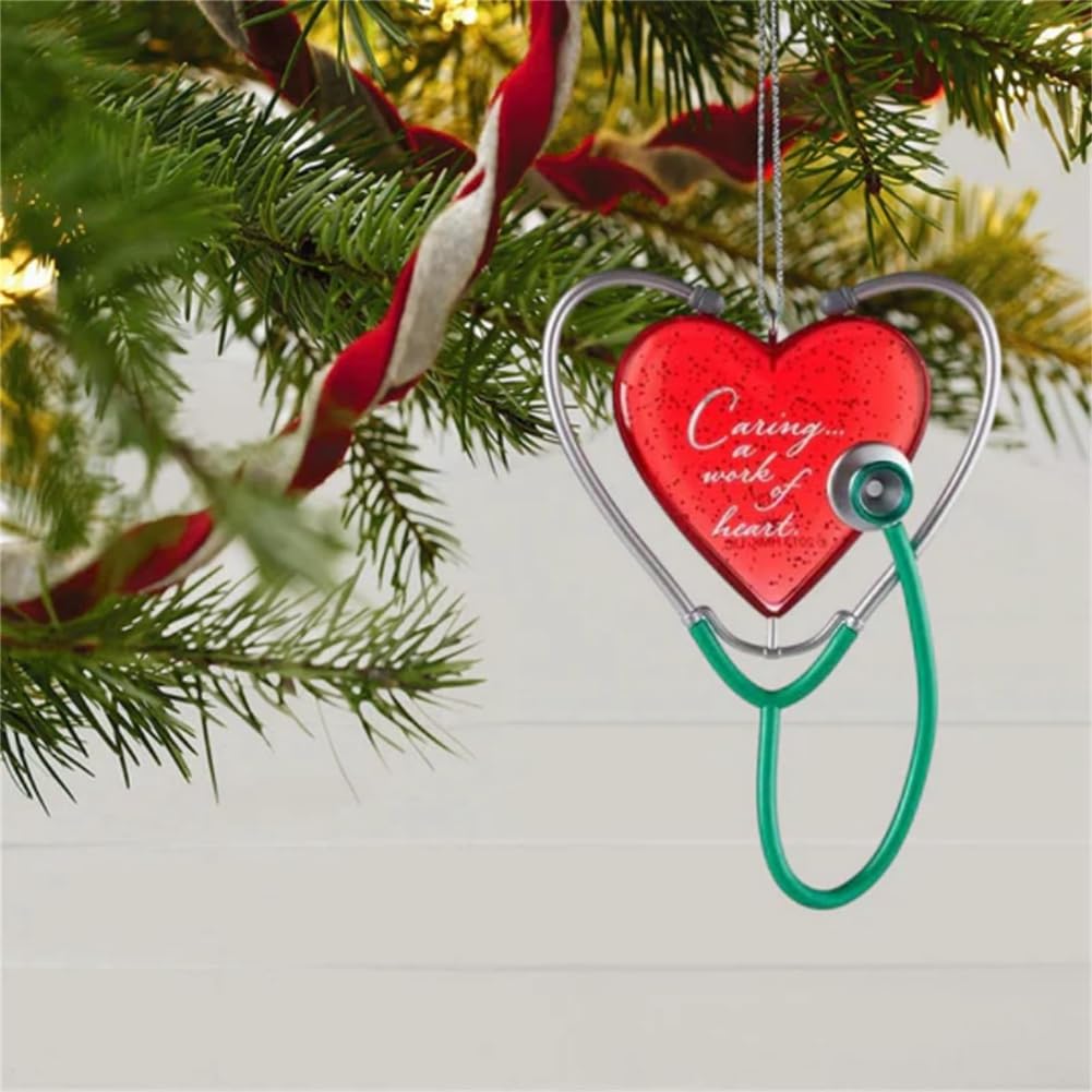 Luejnbogty 1PCS Heart Pendant Decoration, Heart Stethoscope Caring, Heart Stethoscope Decoration Love Christmas Pendant Gift Easy to Use