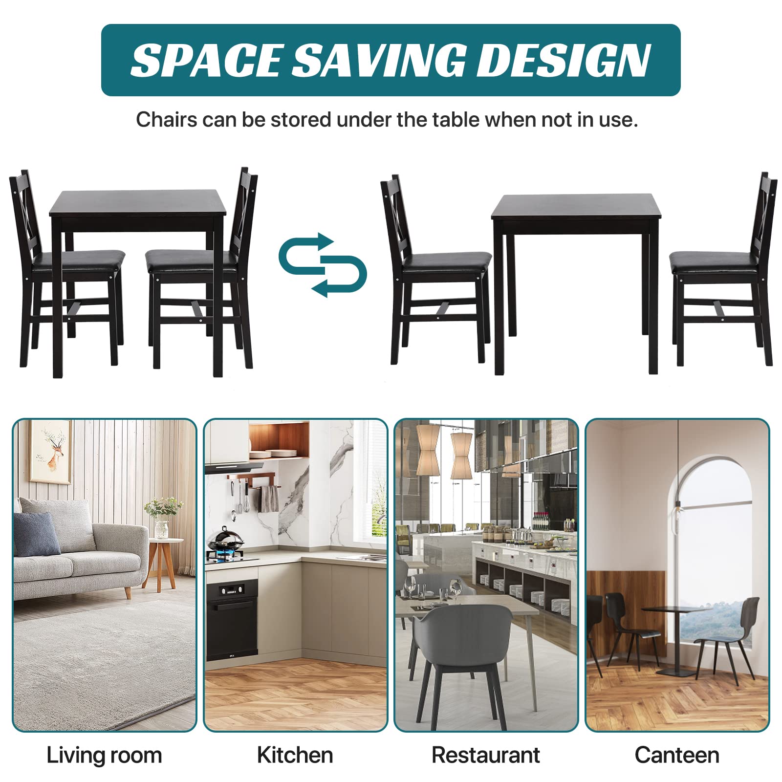 Dkelincs Dining Table Set for Small Space, 3 Peices Wood Kitchen Dinette Table with 2 Chairs, Modern Counter Height Dining Room Table for Kitchen,Dining Room, Restaurant, Dark Brown