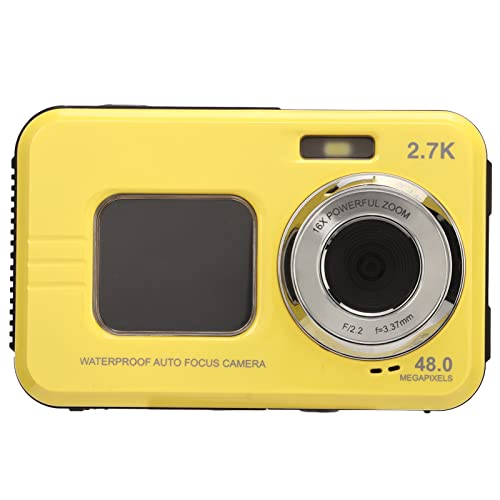 Digital Camera,2.7K HD Digital Camera 16X Zoom Smart 48MP Underwater Camera (Yellow)
