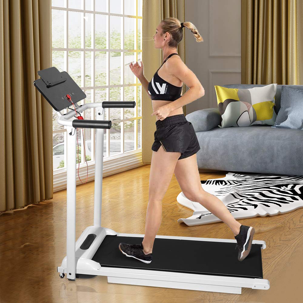 DKLGG Folding Running Machine with LCD Display, Screen and Pad Holder, Electric Treadmill, Compact Running Jogging Machine for Home Exercise Machine, Indoor, White (No Installation Required)