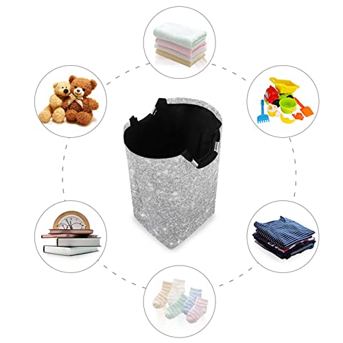 Laundry Hamper Silver Glitter Sparkle Bling Large Storage Bins Waterproof Foldable Canvas Laundry Hamper Bucket with Handles for Storage Bin,Kids Room,Home Organizer,Nursery Storage,Baby Hamper