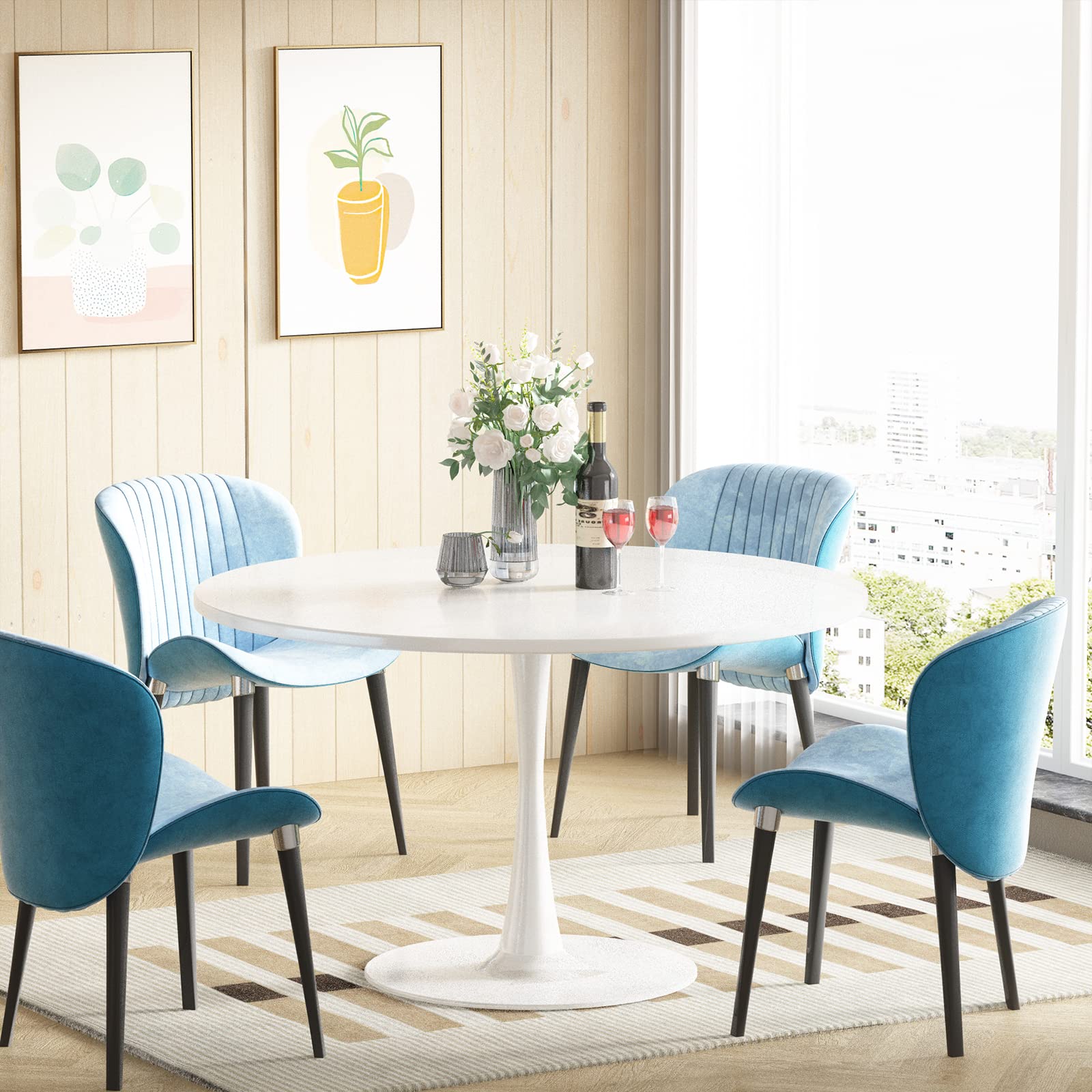 DKLGG White Round Dining Table, 42.1" Tulip Table Kitchen Dining Table 4-6 People with MDF Table Top & Pedestal Base, Mid-Century End Table Leisure Coffee Table Office Living Room Table