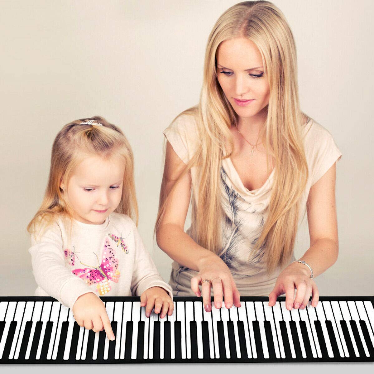 Costzon Roll Up Piano - Electronic 88 Keys Portable Piano Upgraded Silicone Touch Panel Keyboard with Bluetooth, MP3, Sustain Pedal, Recording, Built-in USB Rechargeable for Beginners Gift (White)