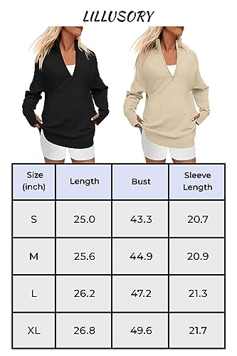 LILLUSORY Women's Pullover Soft Oversized Sweatshirts 1/4 Zip Western 2023 Trending Fall Clothes Oversized Sweater Tops Black