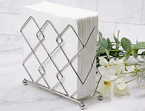 LEVIMETREE Silver Napkin Holder - Stainless Steel Napkin Holders for Tables Modern Serviette Holder Tissue Dispenser Perfect for Outdoor Events - Decorative Clear Cocktail Napkin Kitchen Décor