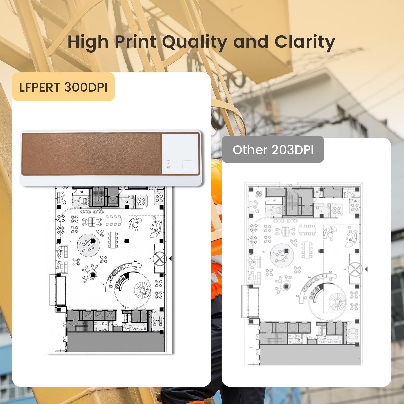 LFPERT A4 Portable Printer Wireless - Inkless Printer Compatible with iOS,Android,Mobile Phones and Laptops,Bluetooth Printer for Travel and Home Office(White Brown), WhiteBrown