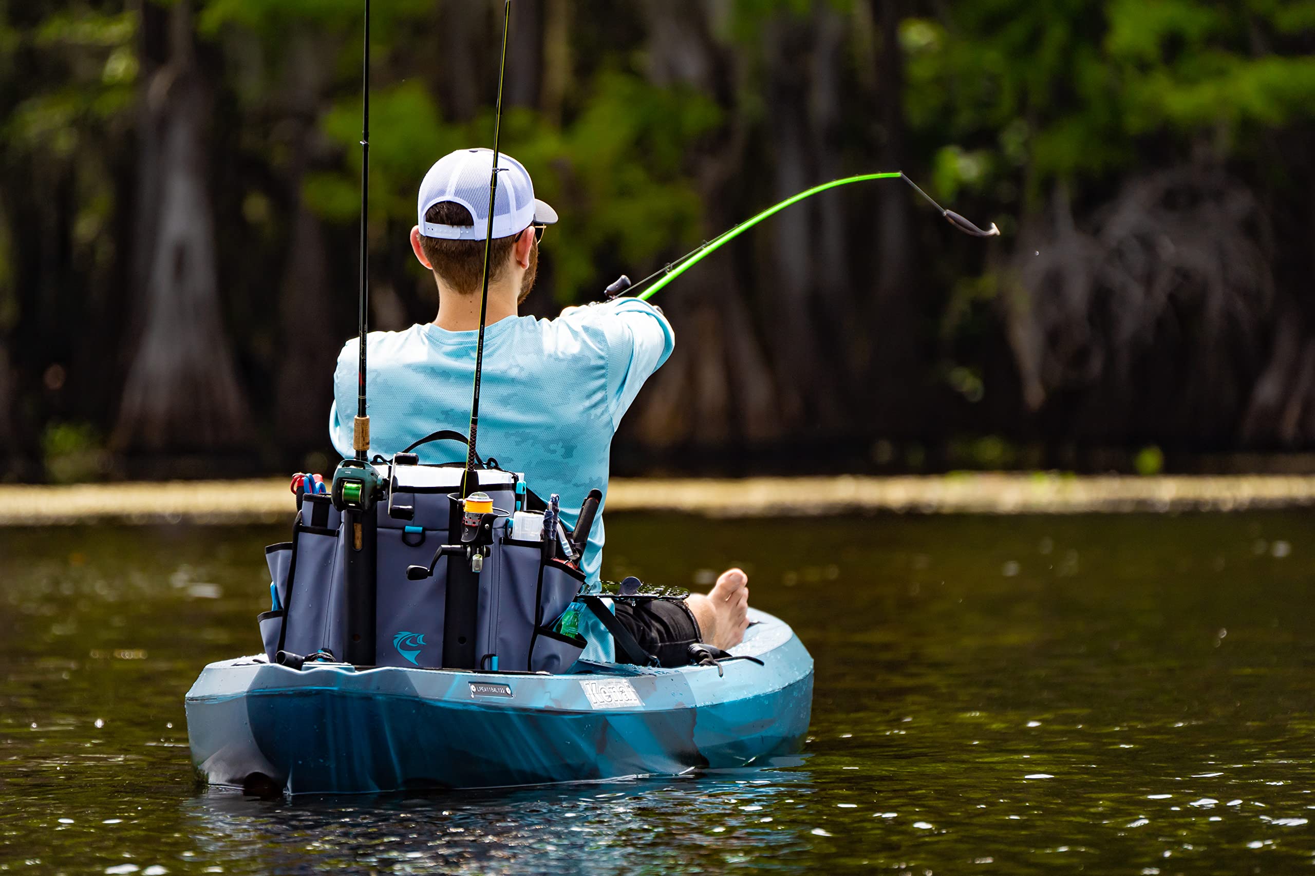 Evolution Fishing Rigger Series Kayak Tackle Bag - 3700 Size, Grey, Zipperless, Heavy Duty Water Resistant Tarpaulin Construction, 2 Rod Holders, Molded Bottom, Tackle Storage