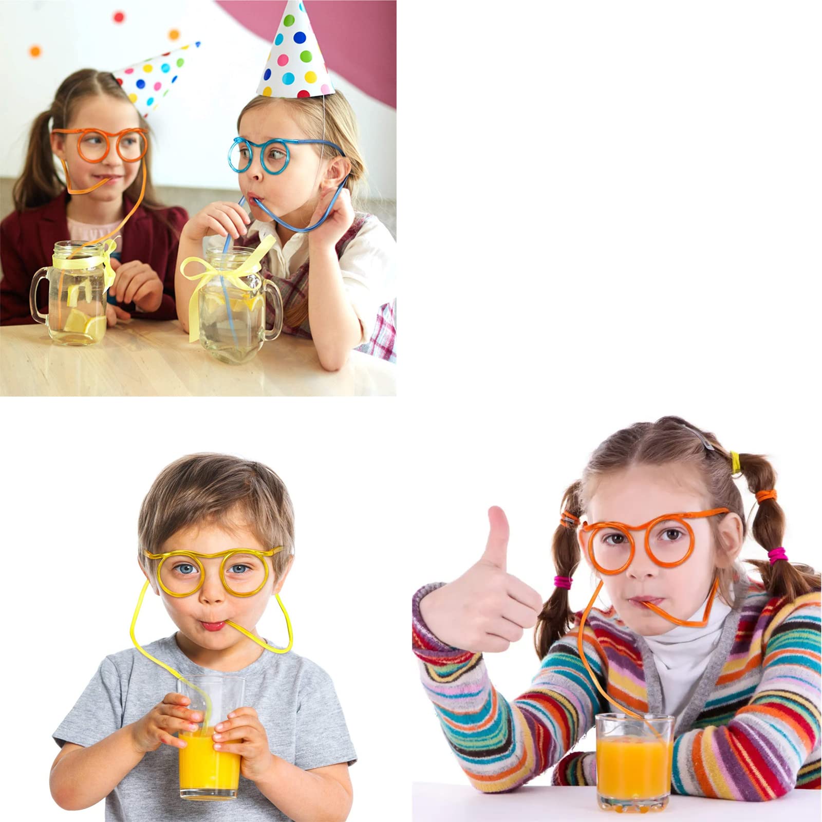 Funny straw Glasses Flexible Drinking Straw Novelty Eyeglass Frame Bar Accessories for Birthdays, Bridal Showers, Party Supplies, Favors, Game Ideas(crystal)