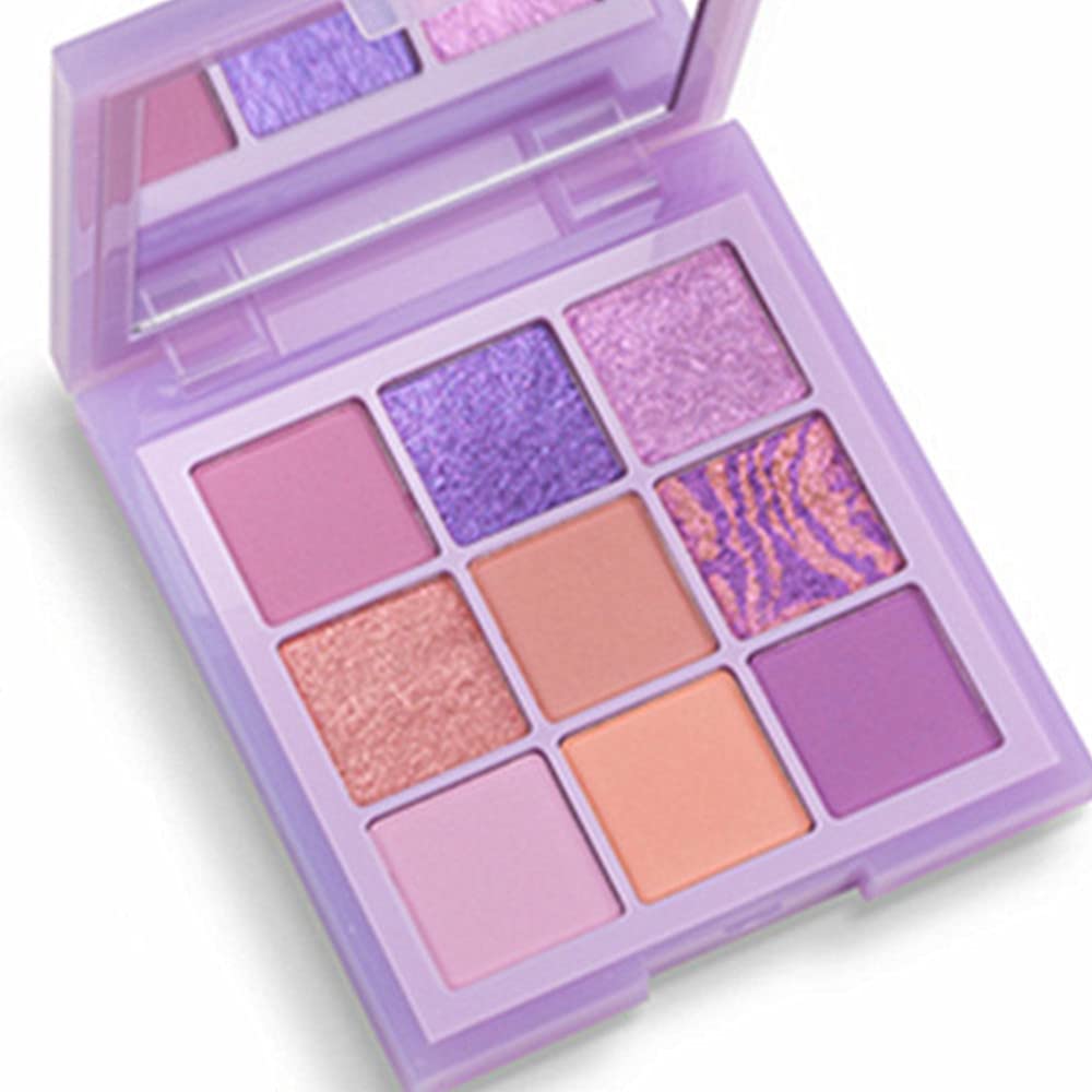 Go Ho Bronzer Purple Eyeshadow Palette,9 Colors Matte & Shimmer Eye Makeup Palette,Waterproof Cool Daily Shades Eyeshadow Palette with Prism Mirror