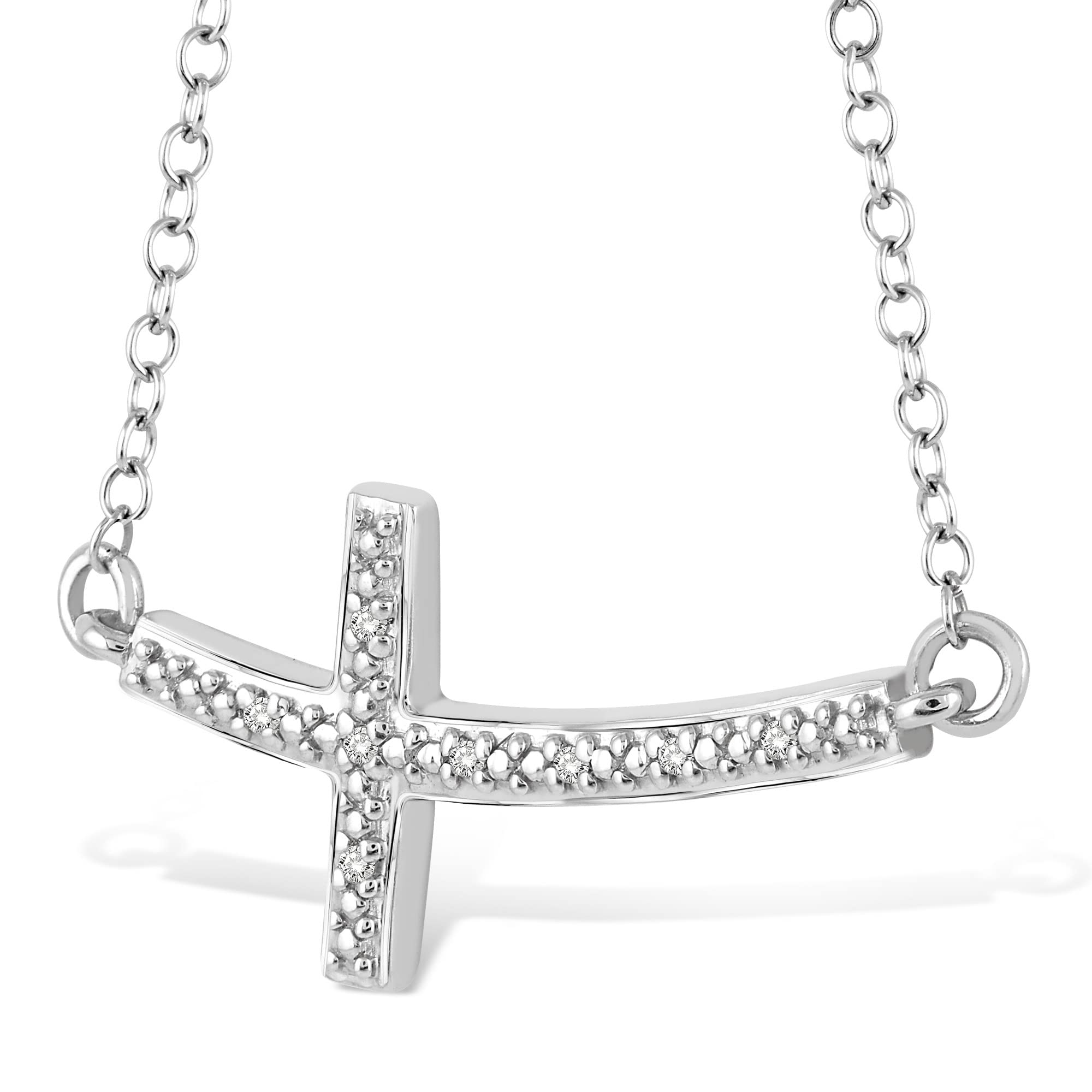 Evoque Sideways Cross Necklace For Women(1/50 Ctw) β Fine Jewelry - 18" Sterling Silver Chain