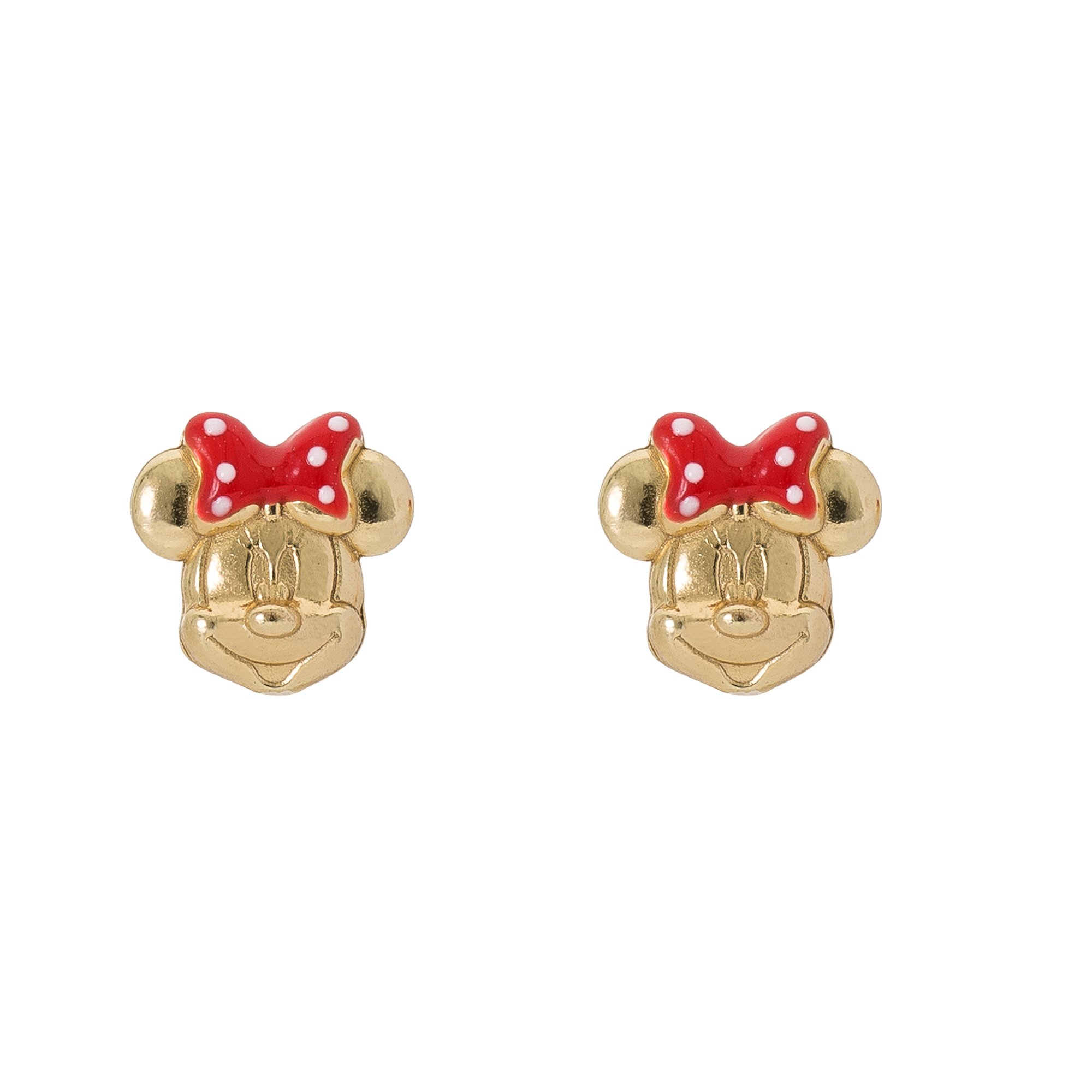 Disney Minnie Mouse 14K Gold Over Sterling Silver Stud Earrings with Red Polka Dot Bow