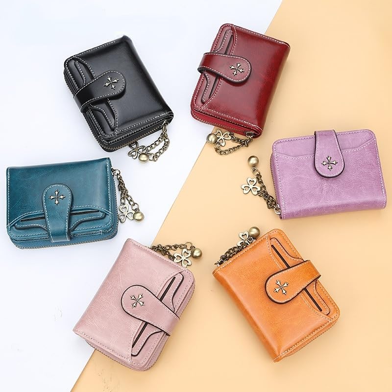 GGOOB Small Wallet for Women Zip Bifold Vintage Wallet Goth Purse Mini Leather Cash Wallets with Zipper Coin Pocket (Black,Small)