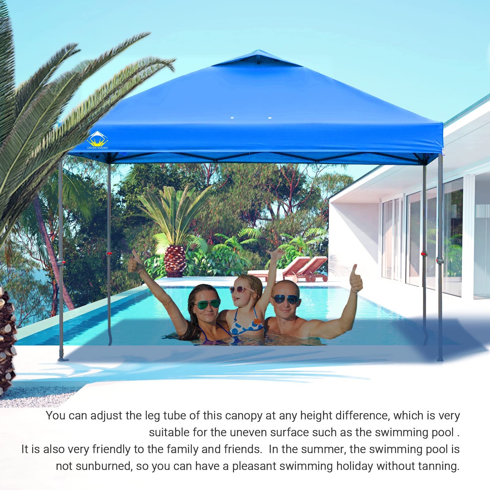 Crown Shades 10 x 10 Foot Adjustable Outdoor Instant Pop Up Tent Portable Waterproof Folding Camping Beach Shade Canopy Shelter with Carry Bag, Blue