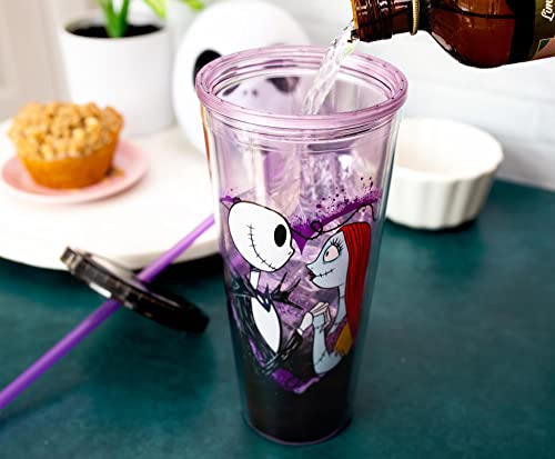 Disney The Nightmare Before Christmas 24-Ounce Carnival Cup With Reusable Straw and Leakproof Lid | Plastic Cold Cup For Boba Milk Tea Beverages, Home & Kitchen Essentials | Tim Burton Halloween Gifts