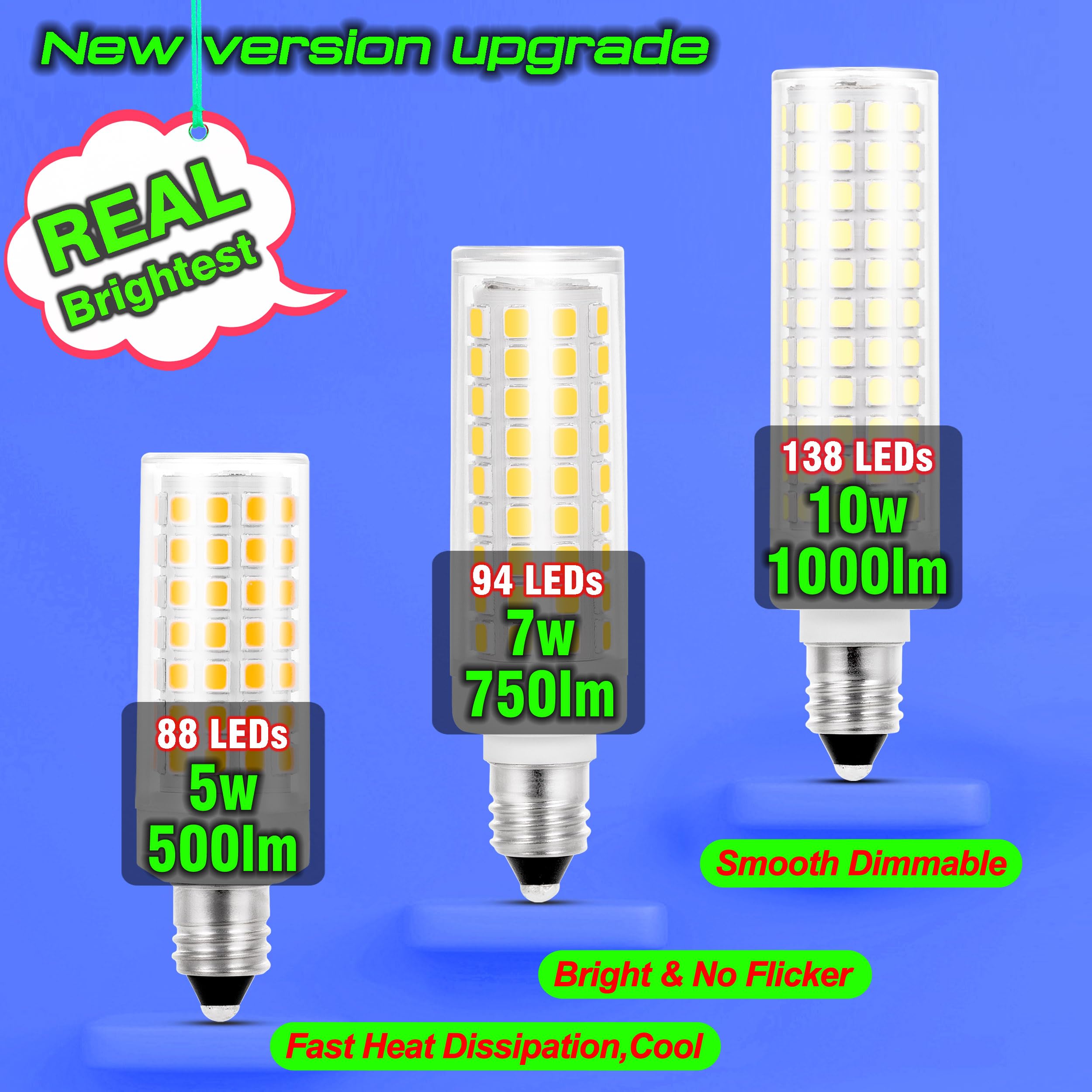 JDE11 Led Bulbs 120V 75W Halogen Candelabra Bulbs Equivalent Dimmable,T3 T4 Mini Base JD E11 Bulb, 4000K Natural White 7W 750 lm E11 Bulb for Chandeliers,Candelabra,Ceiling Fan,Cabinet Lighting,2Pack