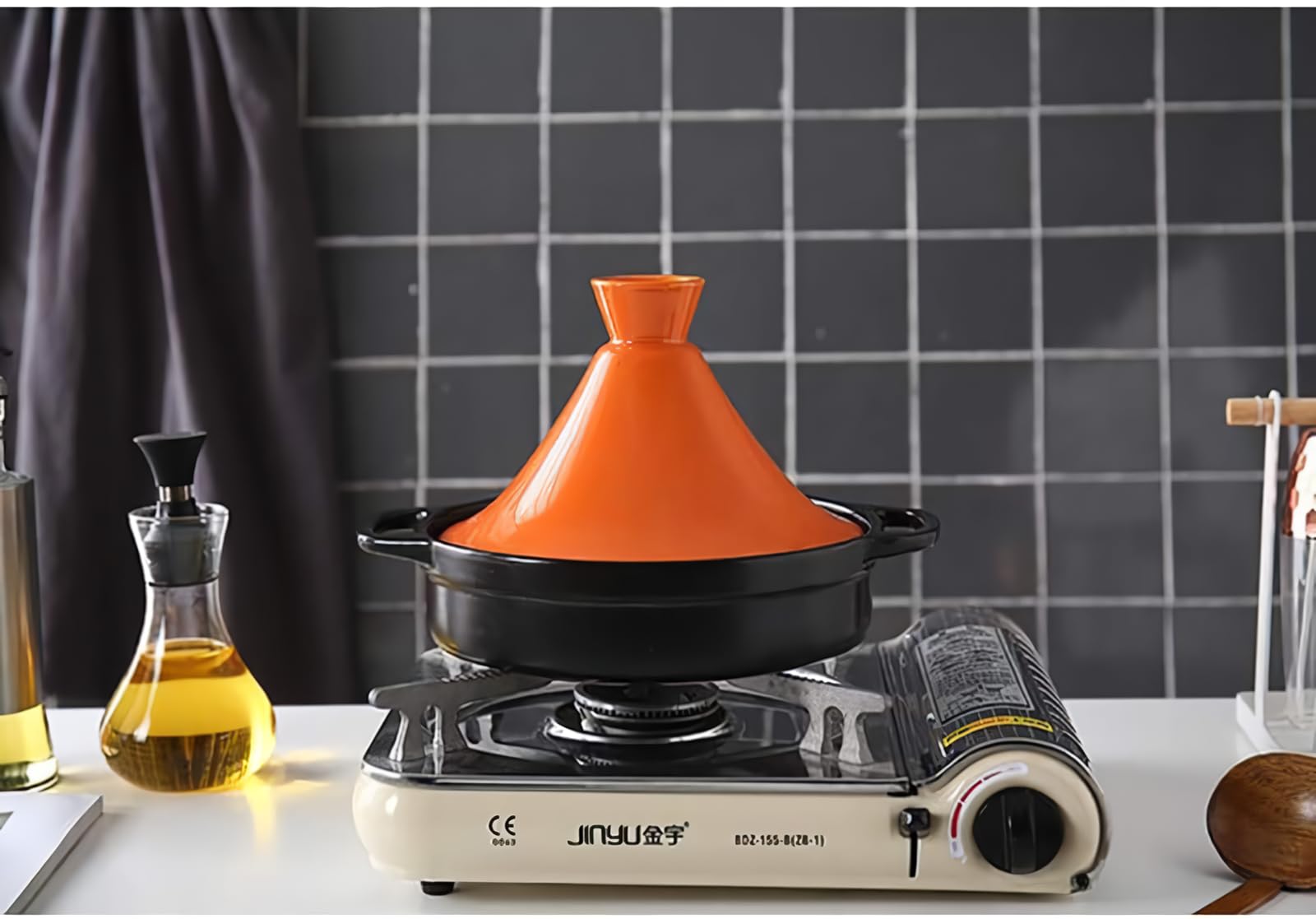 Multi-function Moroccan Style Cast Iron Tajine Pot Cooking Pot Ceramic Casserole Steamer Braiser Pan Healthy Saucepan Earthen Pot for Braising Slow Cooking,Yellow
