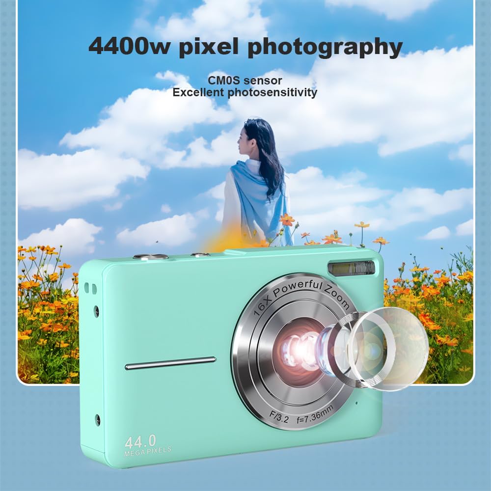 Digital Camera, FHD 1080P Portable Small Camera, Anti Shake Lightweight Compact Point and Shoot Camera, for Teens Adult Kids, Black