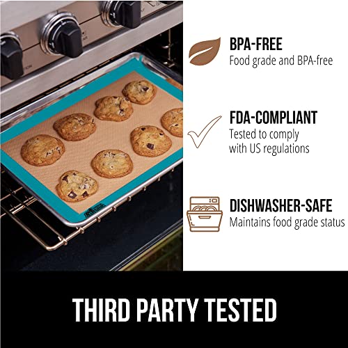 Gorilla Grip Non Stick Silicone Baking Mat Sheet, 2 Pack, Reusable Cookie Sheets Liner, Heat Resistant, No Oil Greasing Needed, Kitchen Oven Essentials, Food Grade and BPA Free, Half Sheet, Turquoise