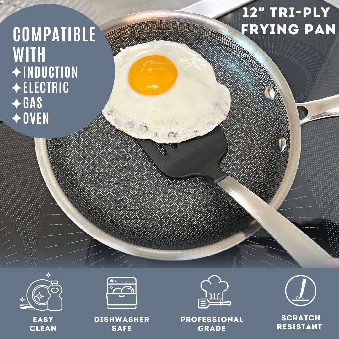 Lexi Home Tri-ply 12" Stainless Steel Scratch Resistant Nonstick Frying Pan