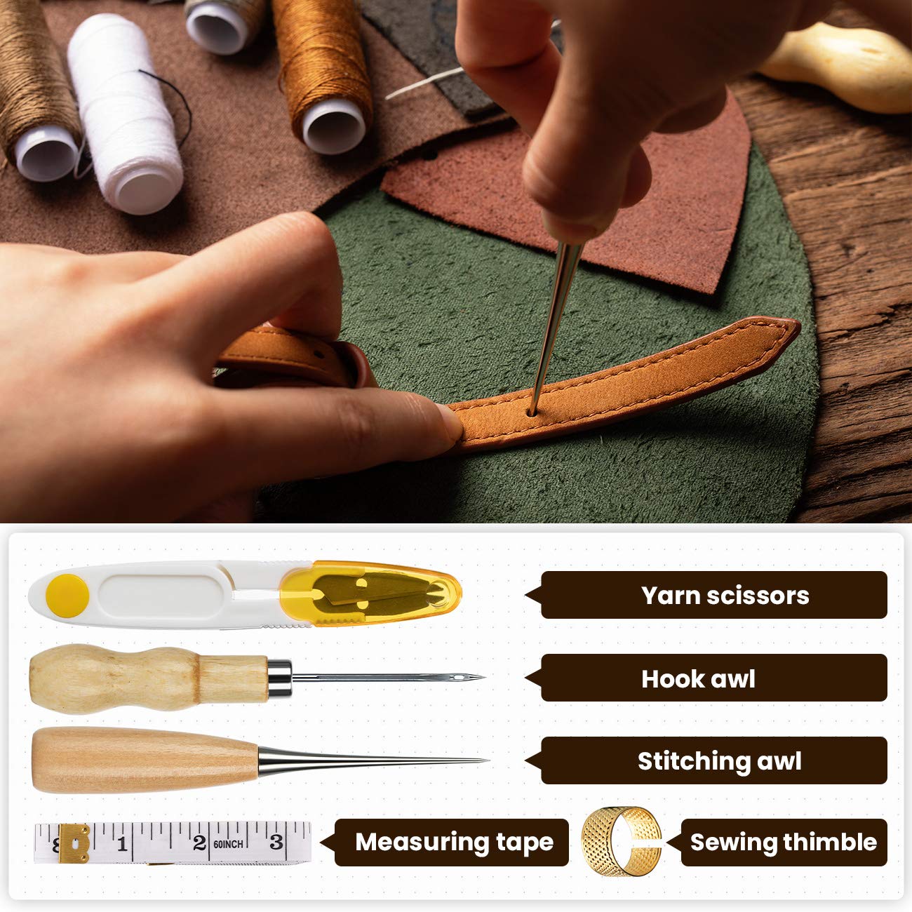 COSYLAND Leather Sewing Kit Upholstery Repair Kit 29-Pack Embroidery Hand Sewing Stitching Needle Thread