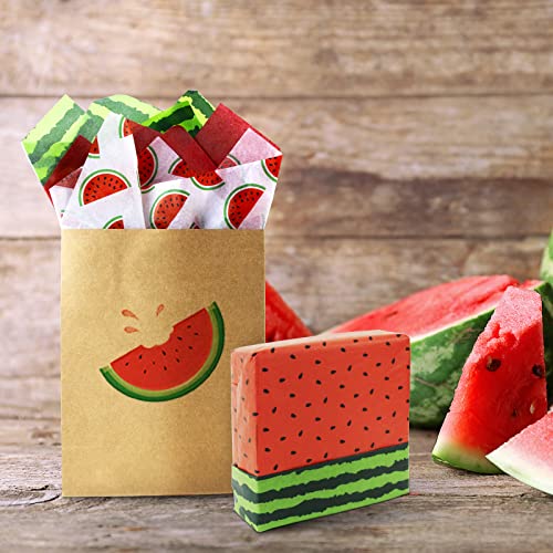 Watermelon Tissue Papers Bulk Shredded Paper for Gift Box, Red Green Tissue Paper Stripes Tissue Paper Assorted for Tissue Paper Pom Pom,100 Sheets 14" x 20" Wrapping Tissue Paper