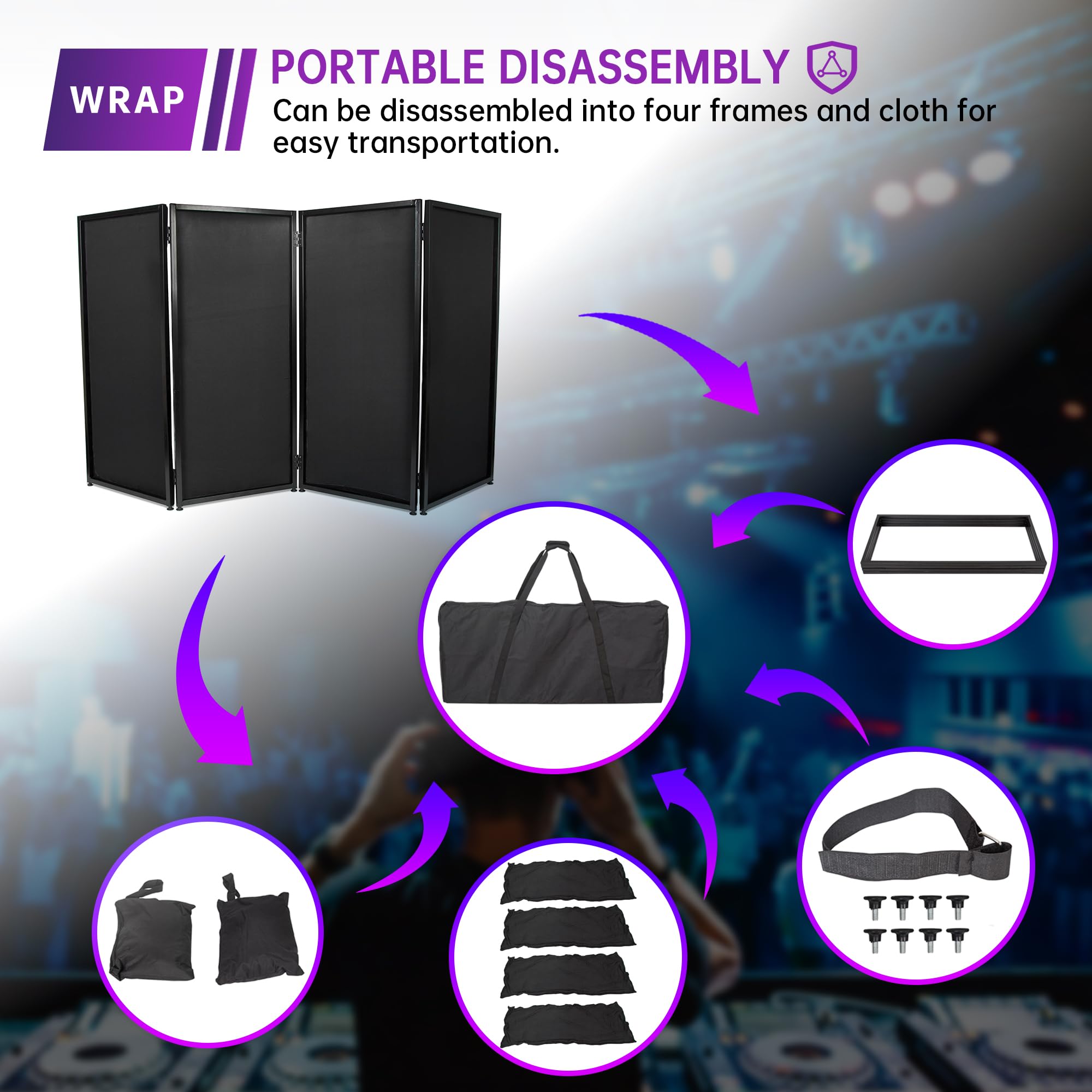 ECOTRIC Portable DJ Facade Booth Foldable Cover Screen with White/Black Facade+Cloth Frame Booth Steel +Travel Bag Case Projector Display Scrim Panel with Folding