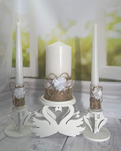 Magik Life Unity Candle Set for Wedding - Wedding décor & Wedding Accessories - Candle Sets - 6 Inch Pillar and 2 10 Inch Tapers - Rustic Unity Candle (Rustic)