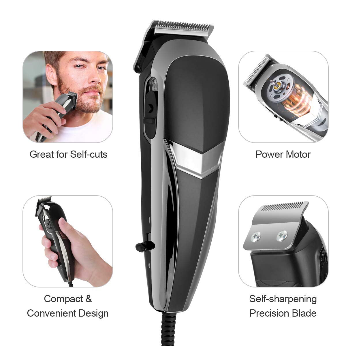 COSYONALL Hair Clippers for Men Pro Corded Hair Trimmer Cutting Kit with 8 Clipper Guide Combs Hard Storage Case for Hair Cutting (Red)