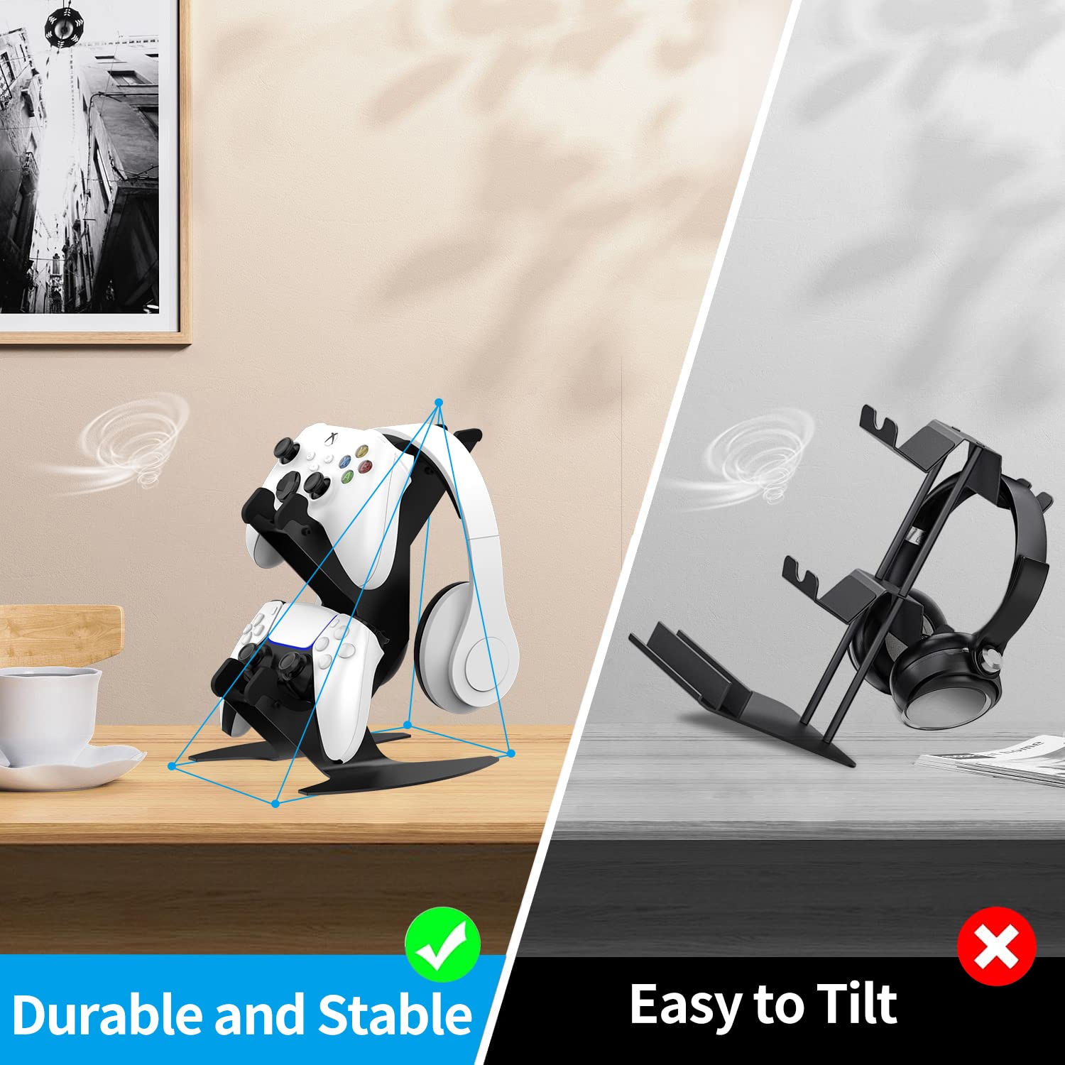 DOYO Xbox Controller Stand Holder for Xbox/ Switch/ PS4/ PS5/ Headset - Controller and Headphone Stand Soporte de Audifonos for Universal Gamepad Accessories