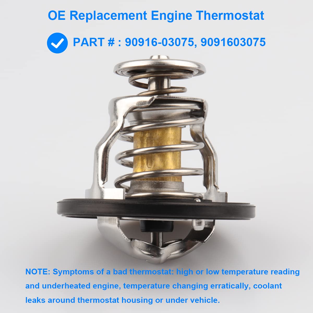Engine Thermostat, Replace 90916-A3003, 90916A3003, 90916-03129 Compatible with Toyota Lexus - Avalon, Camry, Corolla, Highlander, Matrix, RAV4, Sienna, Solara, Tacoma, LS400, GS300, Yaris, More