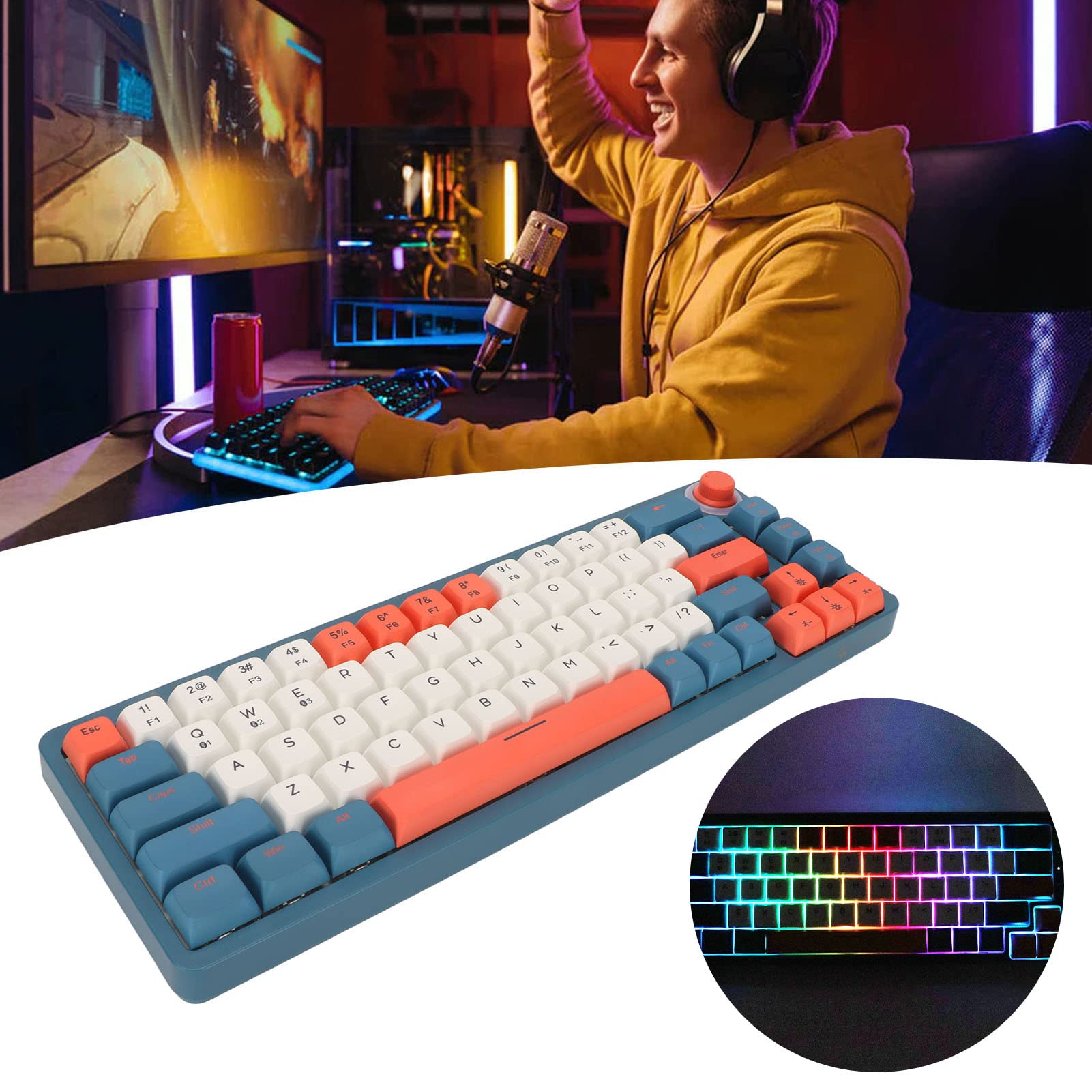 FOFY Gaming Keyboard, 67 Keys Mechanical Keyboard LK67 USB C Wired PBT XDA Keycaps Comfortable Touch for Gaming for Daily Use (Yellow Switch)
