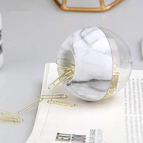 Magnetic Paper Clip Holder, Marble White Holder with Gold Paper Clips 100pcs 28mm(1.1") Cute Office Supplies for Desk Organizer
