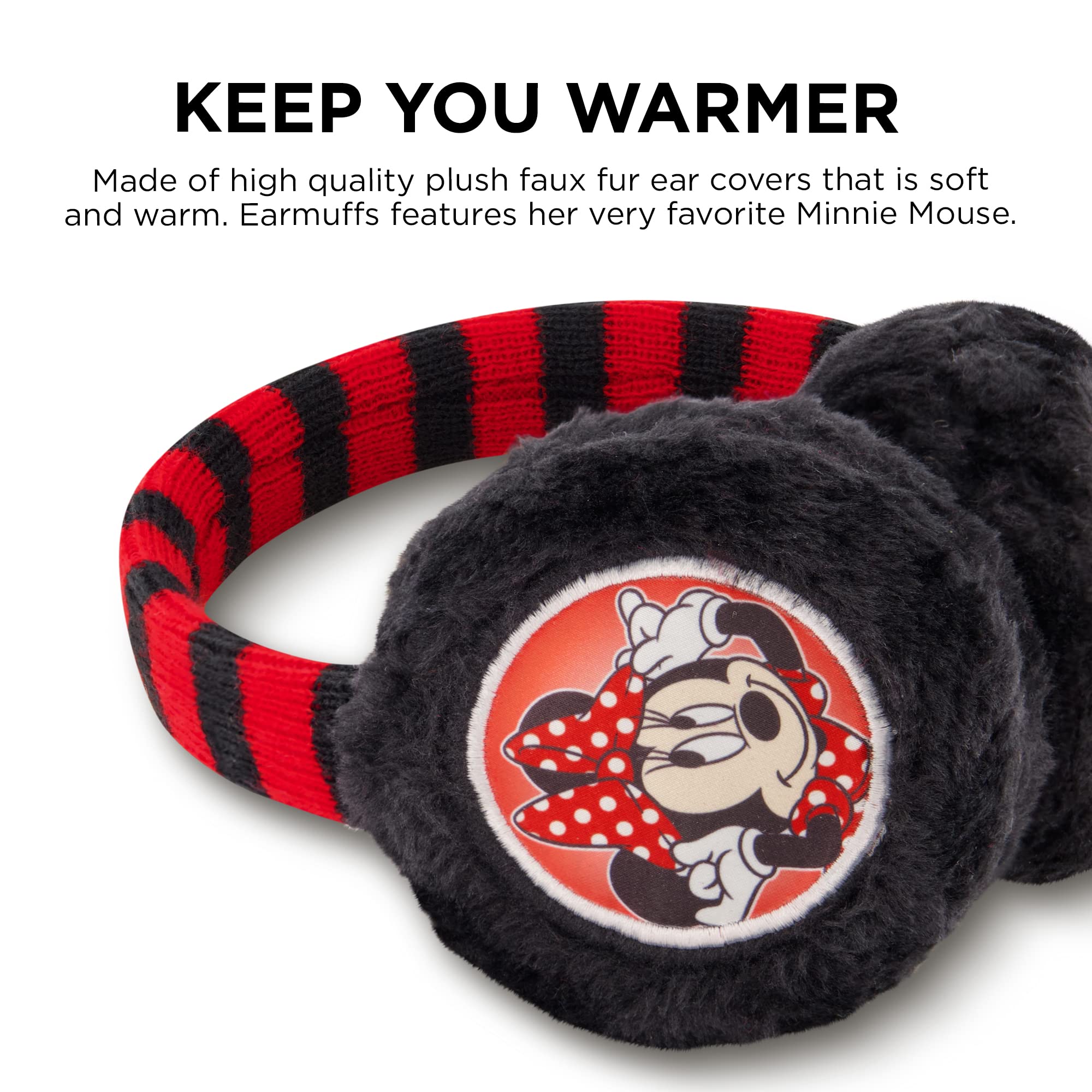 Disney Winter Earmuffs Warmers and Kids Gloves Sets, Minnie Mouse, Black, Little Girls, Ages 4-7