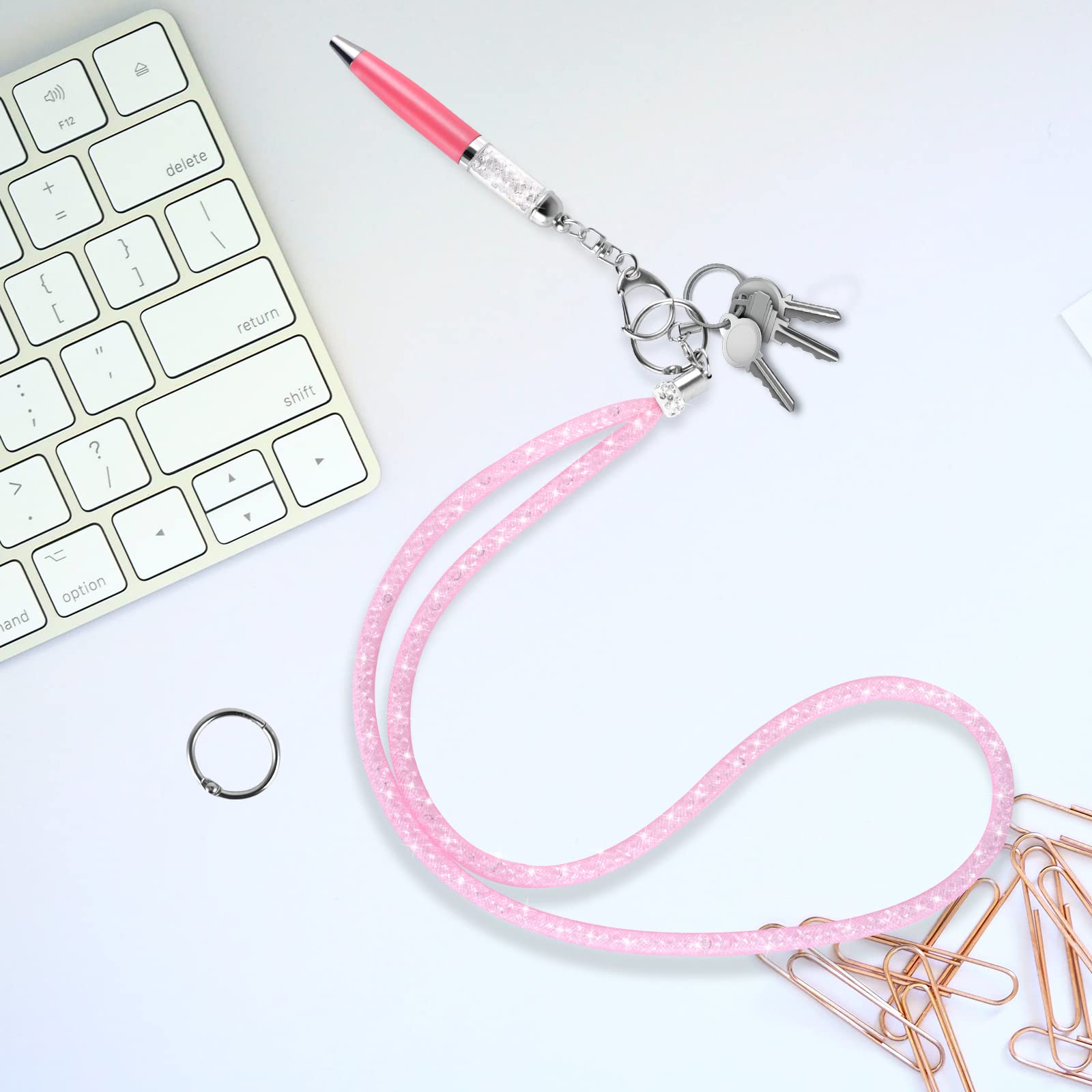 DLUGOPIS Mini Rainstone Sparkling Keyring Pen set Includes a Keyring pocket pens and Lanyard necklace