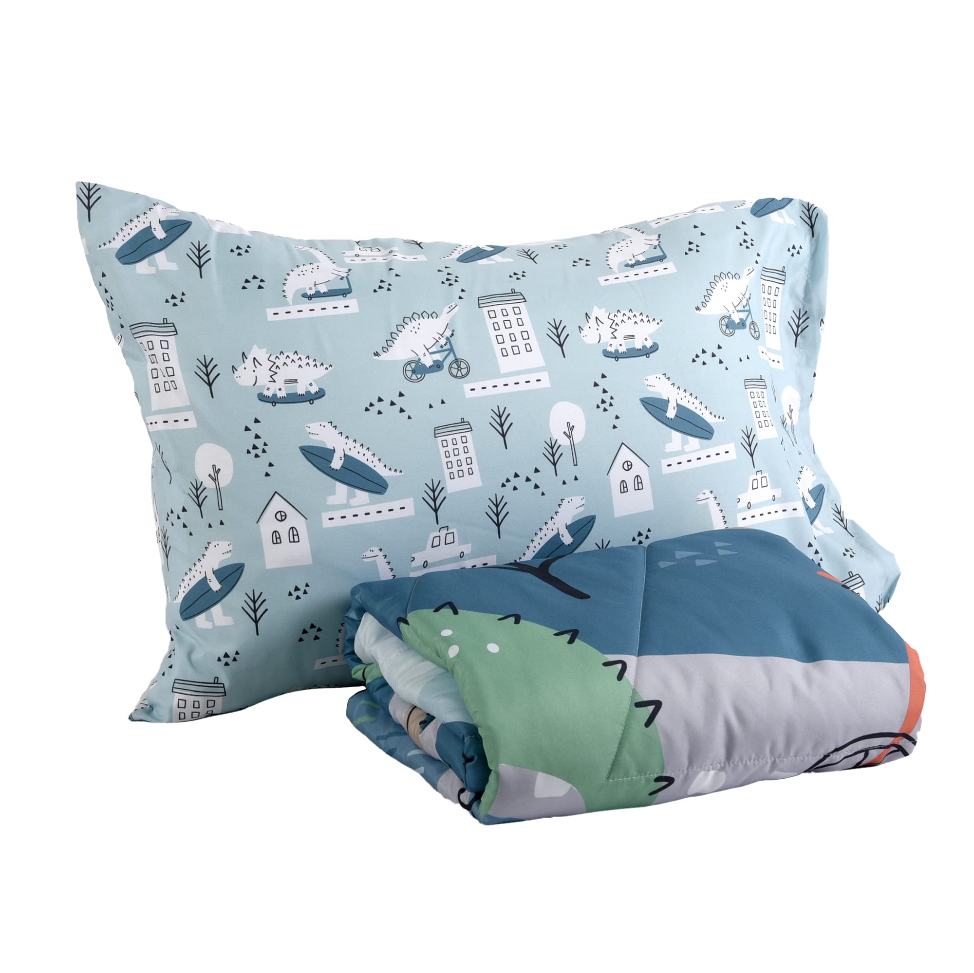 EXPRESSIONS Toddler Bedding Set, Dinosaur (2 Piece Set, Fits Standard Infant Mattress) Includes Microfiber Reversible Comforter and Pillowcase for Kids