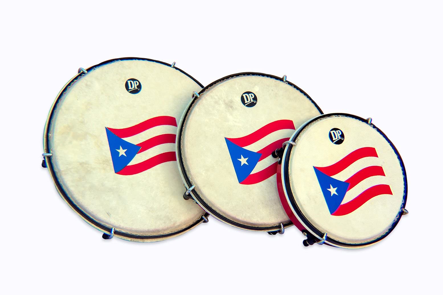 DP Music Set de Panderos - Pleneras PVC Drums with Puerto Rico Flag - Nylon Carrying Case Included (DP-PLENERA-S)