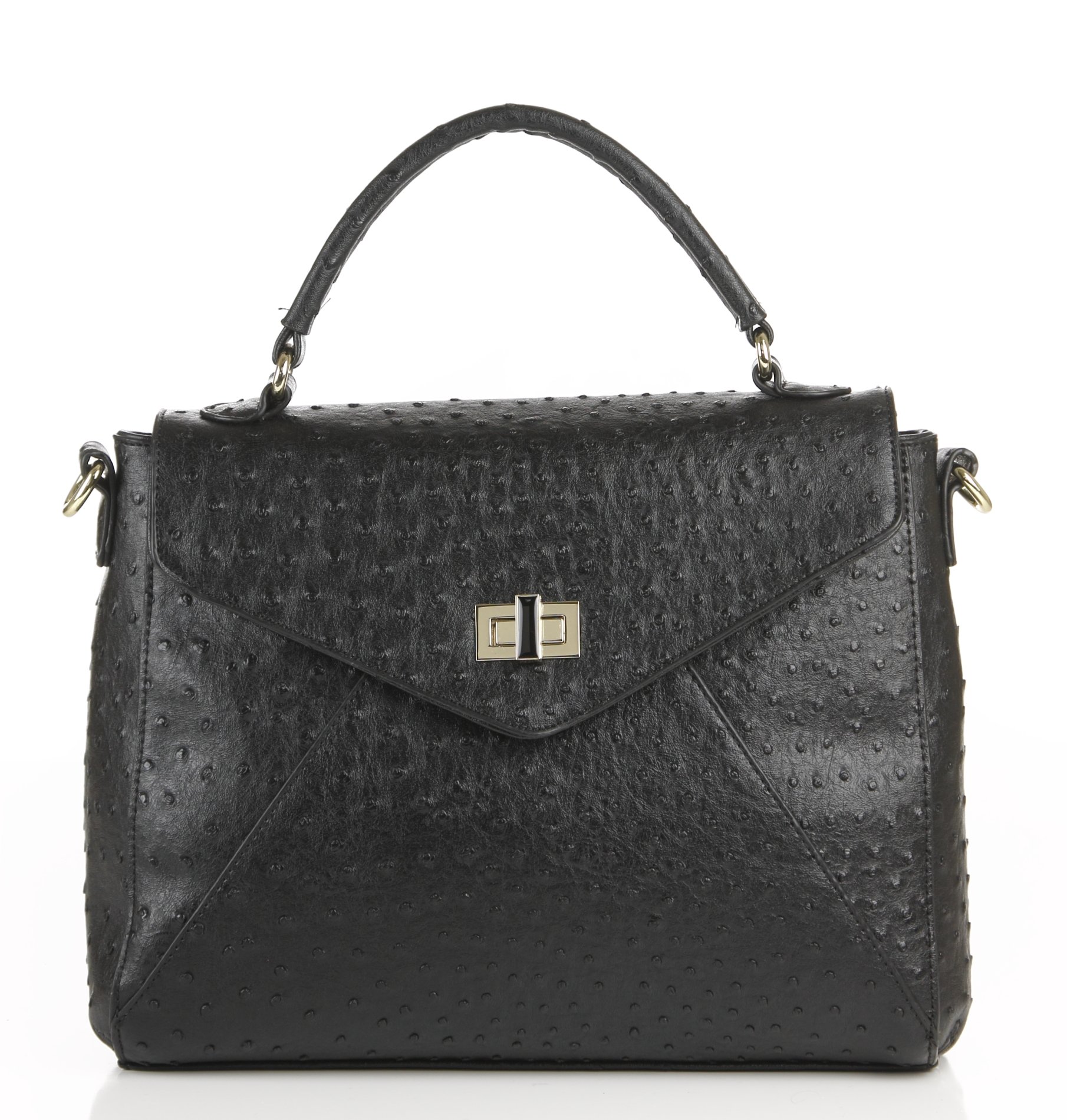 Noble Mount Ostrich Finish Envelope Satchel/Handbag - Black