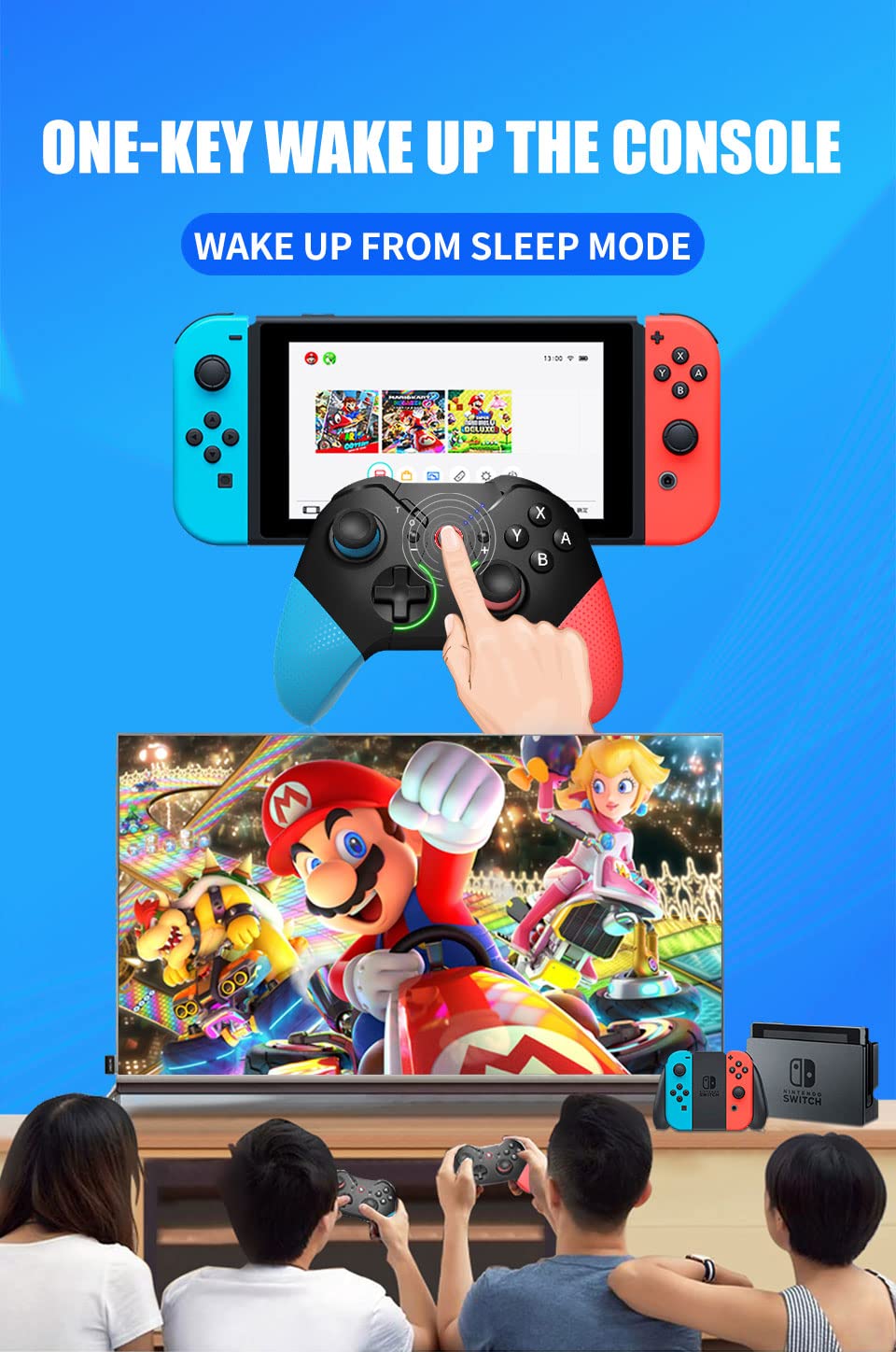 FONLAM Switch Controller Compatible with PC/iOS/Android, Wireless Gamepad for Nintendo Switch Lite/OLED, Game Controller Pro Controller Adjustable Turbo Function/Vibration, Programmable Back buttons,