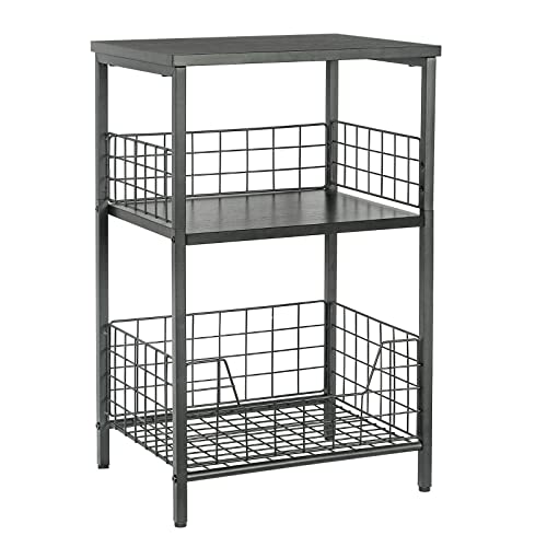 X-cosrack End Table,Industrial Retro Small Side Table for Small Spaces Living Room Bedroom Kitchen and Office,Stable Wood and Metal Frame,Black