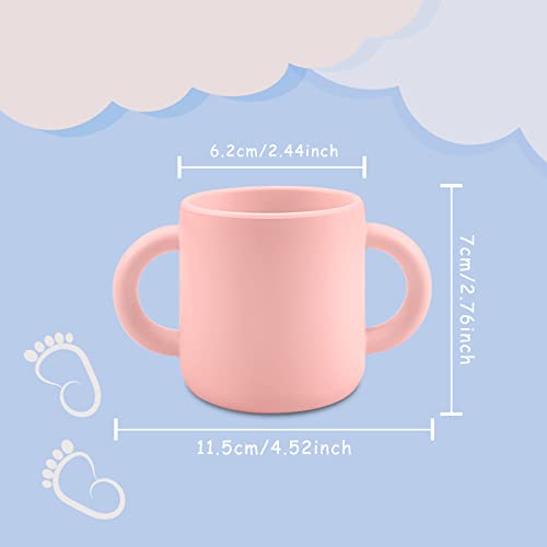 TQONEP Silicone Toddler Cup for Babies,5oz Silicone Training Cup for Infants 2 Handles, Easy Grip Handles Toddler Learning Cup Applicable for Baby Over 6 Months +(Pink+Deep Pink