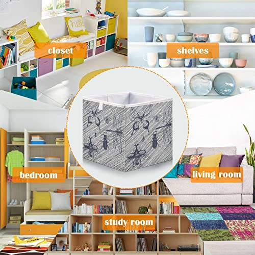 WELLDAY Storage Basket Dragonfly Butterfly Insect Grey Foldable 11 x 11 x 11 in Cube Storage Bin Home Decor Organizer Storage Baskets Box for Toys, Books, Shelves, Closet, Laundry, Nursery