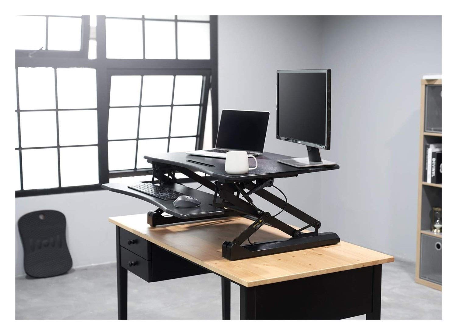 Desk Standing Converter with Height Adjustable β FEZIBO Black 36 inches Stand Up Converter Sit to Stand Dual Monitor Tabletop Riser