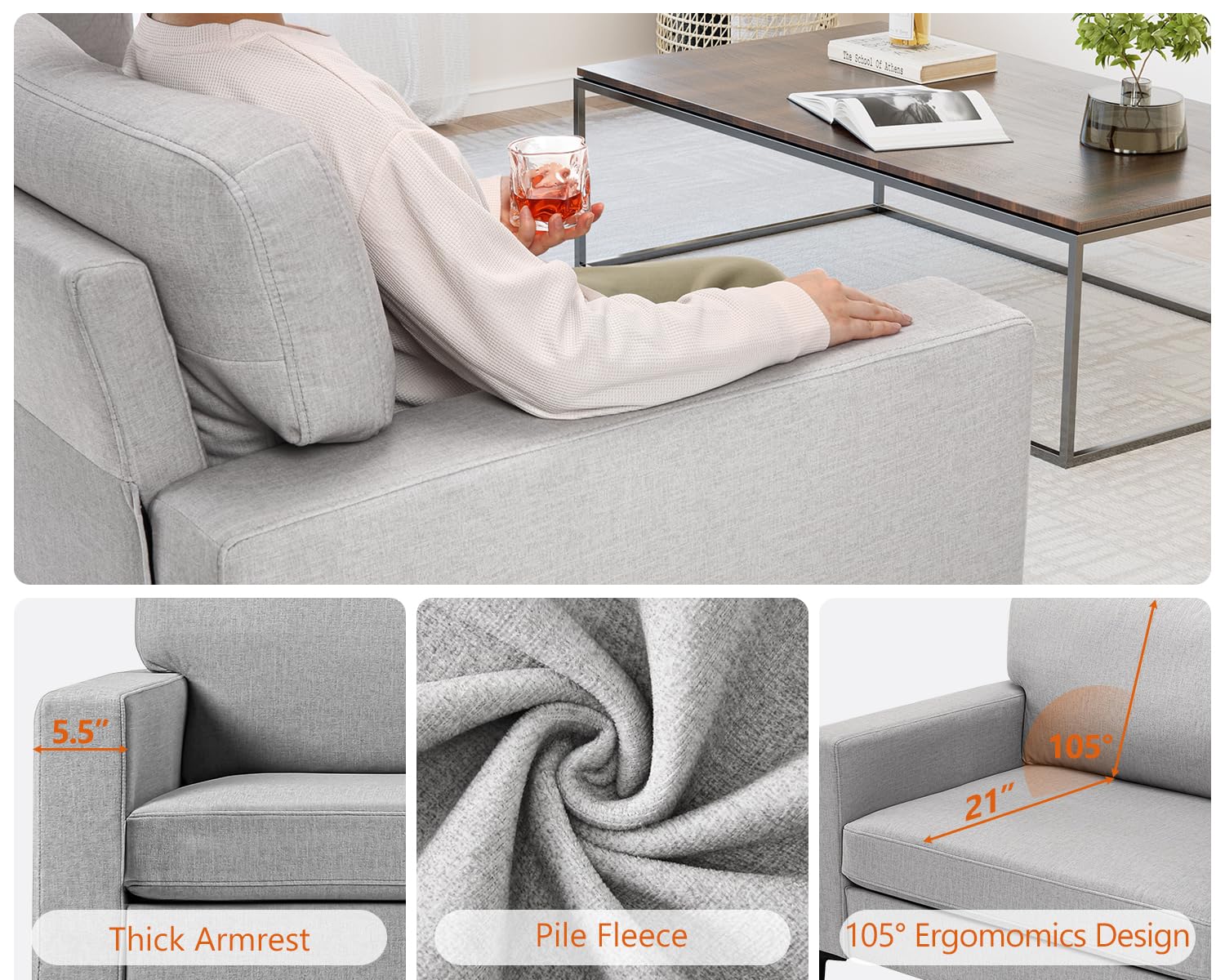 GarveeHome 83 Inch Sofa, Comfy Couch, Modern Sofa, 3 Seater Sofa with Deep Seat, Lounge Cozy Sofa for Living Room Apartment Small Space, Linen Sofa (Light Gray