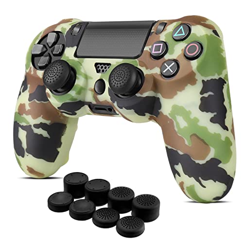 TNP For PS4 / Slim / Pro Controller Skin Grip Cover Case Set - Protective Soft Silicone Gel Rubber Shell & Anti-slip Thumb Stick Caps for Sony PlayStation 4 Controller Gaming Gamepad (Camo Brown)
