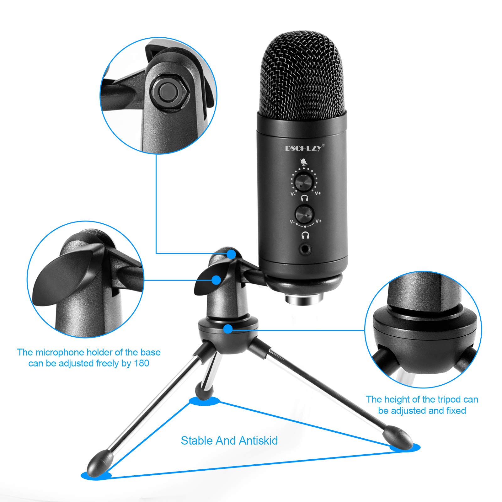 FONSAWA USB Condenser Microphone Podcast PC Microphone: Vocal Recording Streaming Mic Studio Professional Zero Latency Monitoring Kit for Singing Skype Gaming Voice YouTube with Tripod Stand