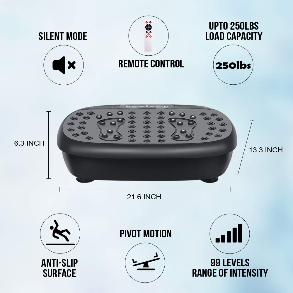 EILISON Atom Vibration Plate Exercise Machine - Full Body Vibration Fitness Platform Equipment for Home & Travel Workout, Weight Loss, Toning & Wellness - Max User Weight 250lbs