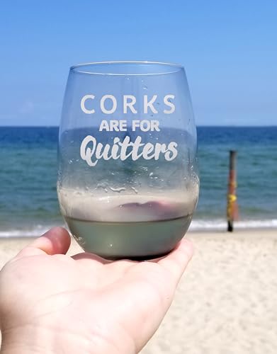 Lushy Wino - Corks Are For Quitters | 18oz. Etched Stemless Wine Glass: Dishwasher Safe Funny Wine Glasses For Women in Gift-Ready Box
