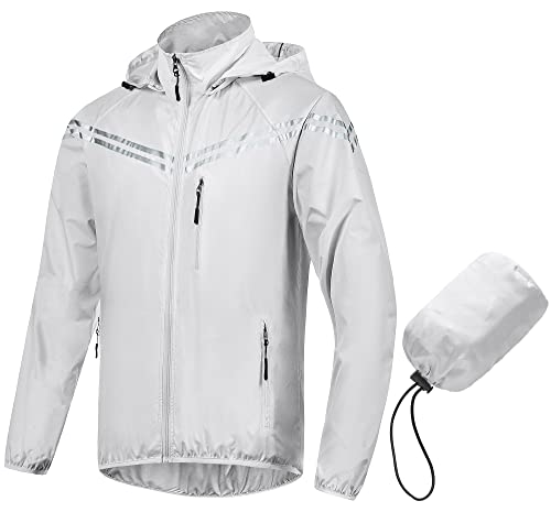CREATMO US Men's Windproof Uv Protection Cycling Jacket Long Sleeve Wind Coat Hiking Fishing Bike Windbreaker Packable Rain Jacket Grey M