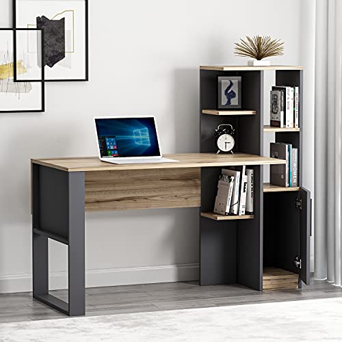 HOMIDEA Tody Desk – Computer & Writing Desk – Work Station - Storage Space with Door and Shelves in a Modern Design for Home Office (Antrachite/Briarsmoke)